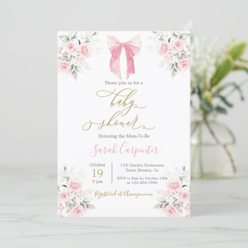 Pink Bow Baby Shower Girl Invitation | Zazzle