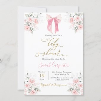 Pink Bow Baby Shower Girl Invitation | Zazzle