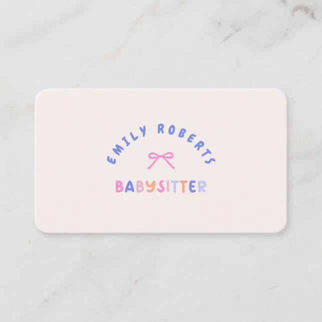 Pink Bow, babysitter Business Card | Zazzle