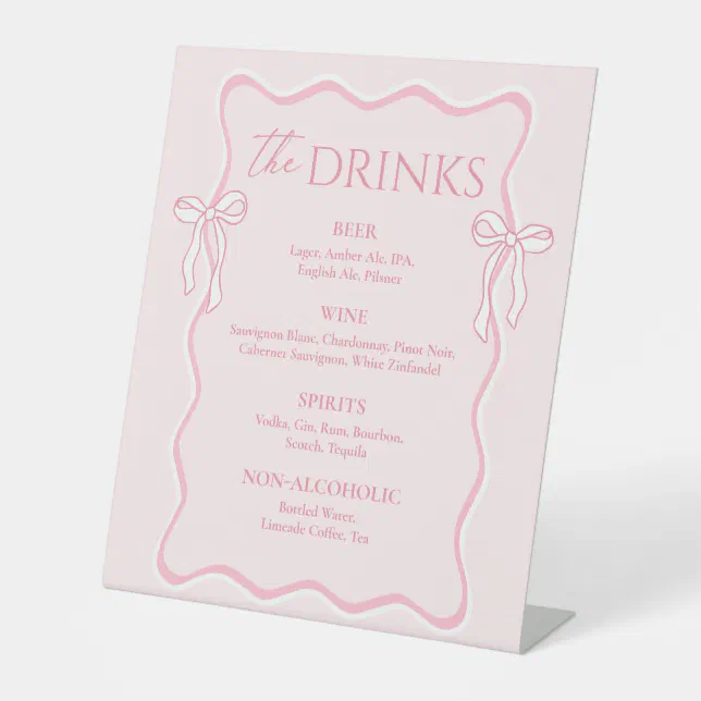 Pink Bow Bar Drink Menu Pedestal Sign | Zazzle