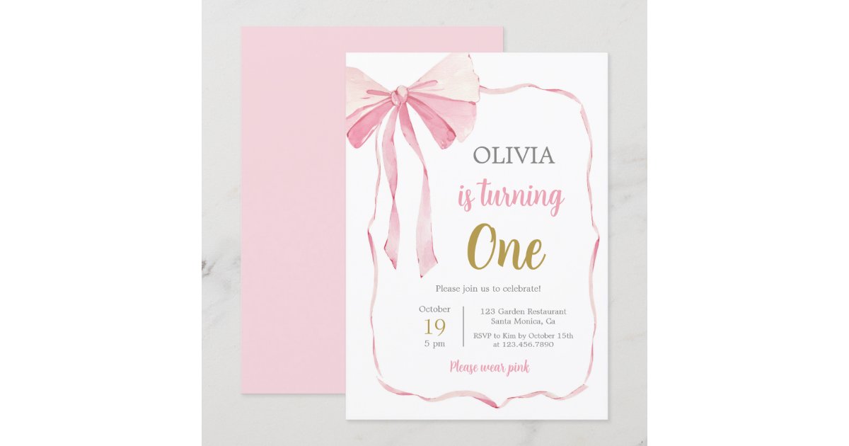 Pink Bow Birthday Girl Invitation | Zazzle