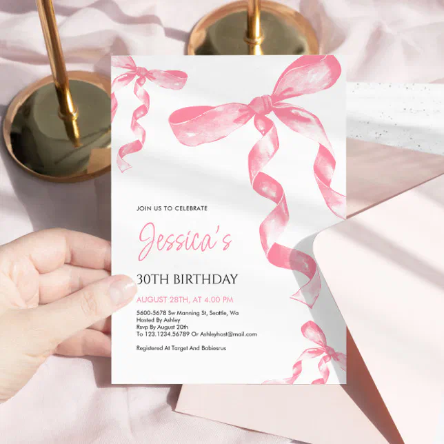 Pink Bow Birthday Invitation | Zazzle