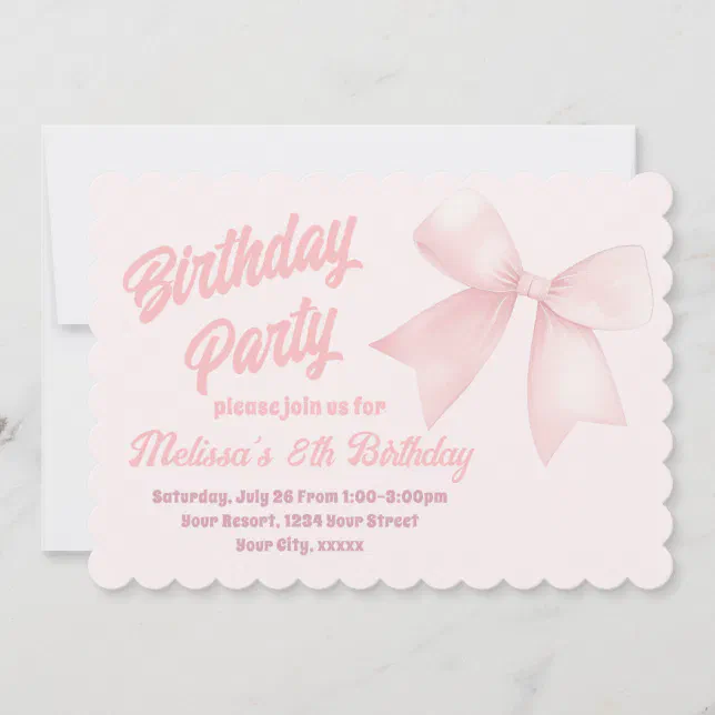 pink bow birthday invitation | Zazzle