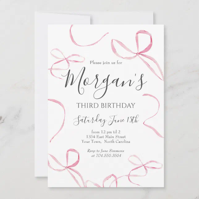 Pink bow Birthday Invitation, Preppy Girl Birthday Invitation | Zazzle