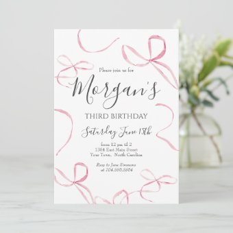 Pink bow Birthday Invitation, Preppy Girl Birthday Invitation | Zazzle
