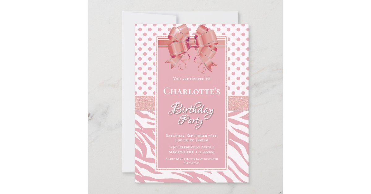 Pink Bow Birthday Party Invitation | Zazzle