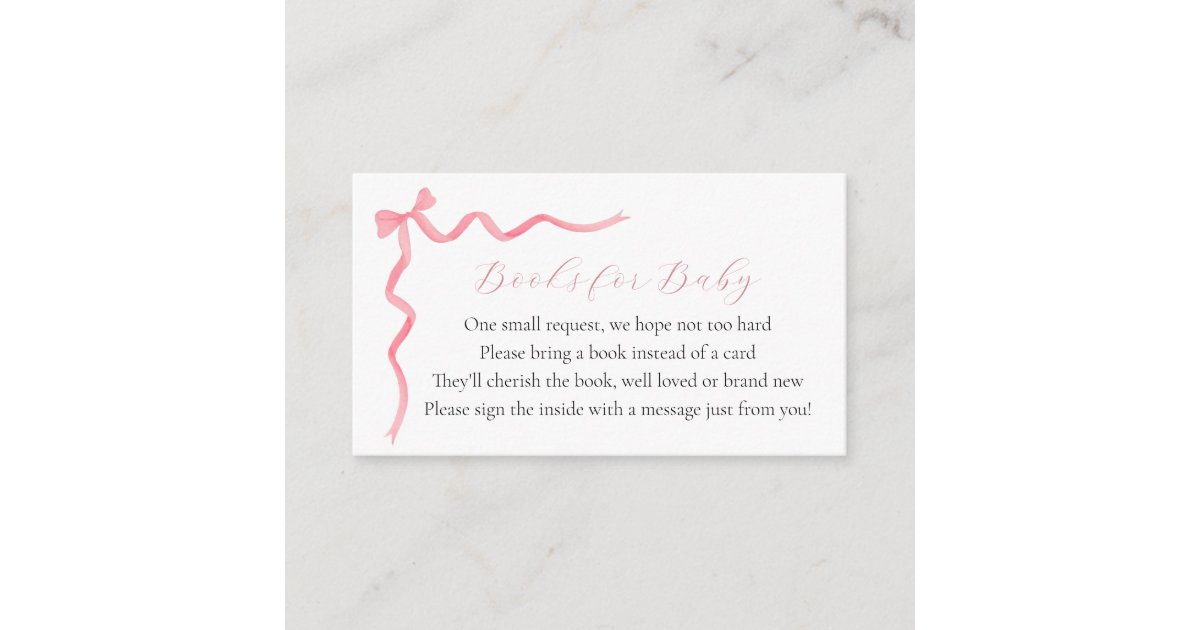 Pink Bow Books for Baby Enclosure Card | Zazzle