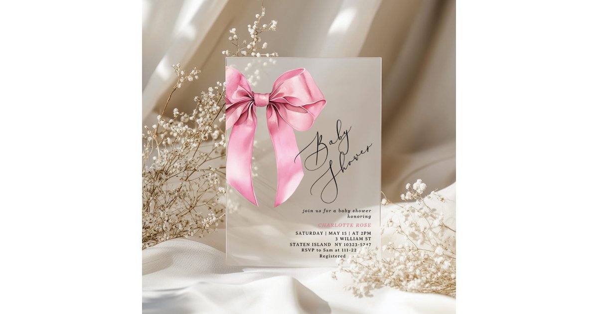 Pink Bow Bowtiful Baby Shower Acrylic Invitations | Zazzle
