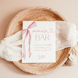 Pink Bow Bridal Shower Mimosa Bar Sign, Bubbly Bar Poster | Zazzle