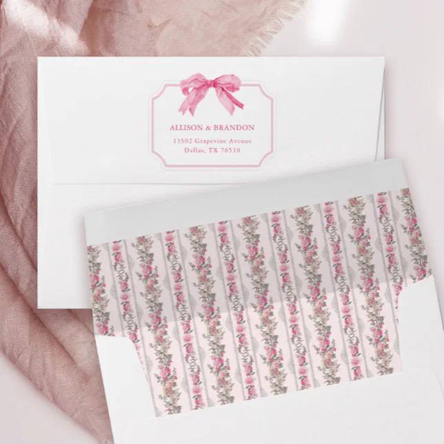 Pink Bow Coquette Aesthetic Floral Address Envelope | Zazzle