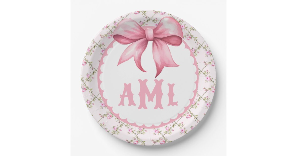 Pink Bow Coquette Baby Shower Paper Plates | Zazzle