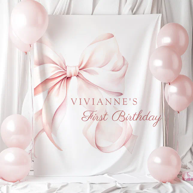 Pink Bow Coquette Birthday Backdrop | Zazzle
