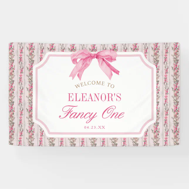 Pink Bow Coquette Fancy One Birthday Party Banner | Zazzle