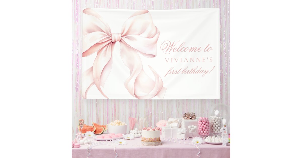 Pink Bow Coquette Girl 1st Birthday Banner | Zazzle