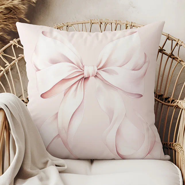 Pink Bow Coquette Girly Throw Pillow | Zazzle