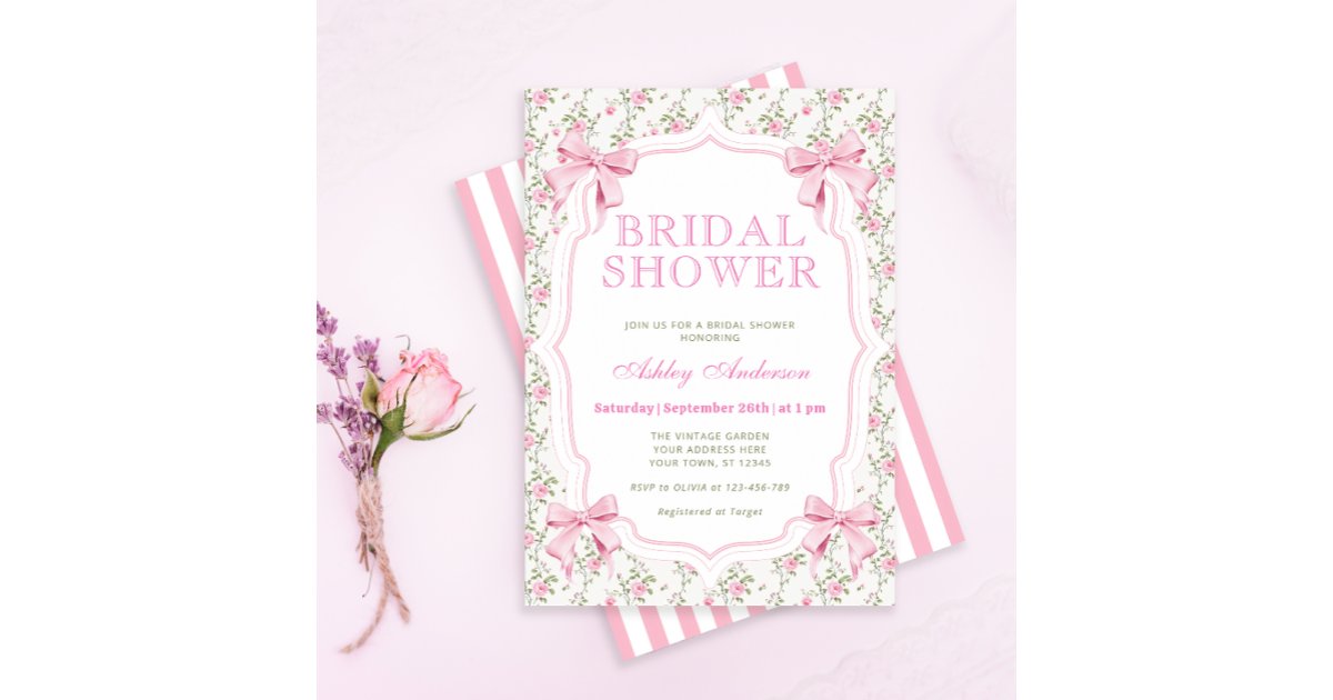 Pink Bow Coquette Modern Bridal Shower Invitation | Zazzle