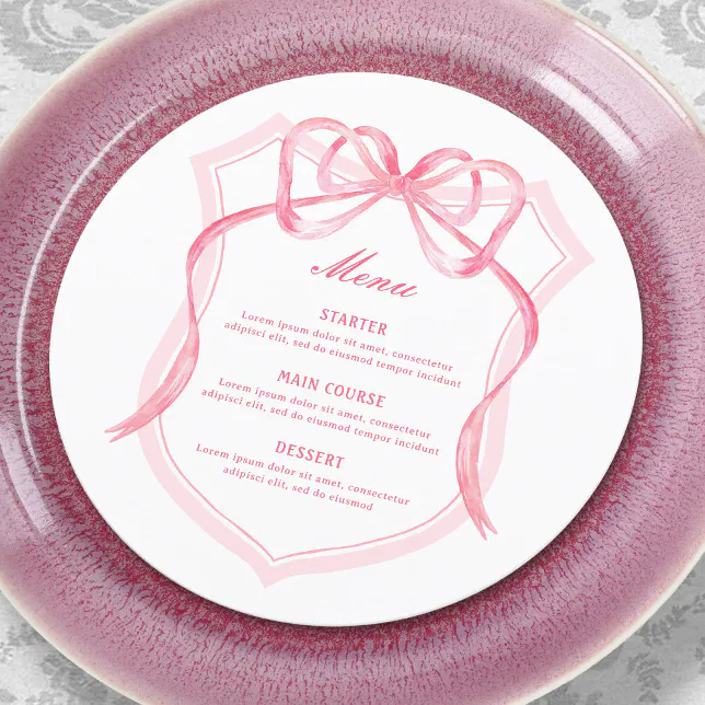 Pink Bow Crest Round Menu | Zazzle