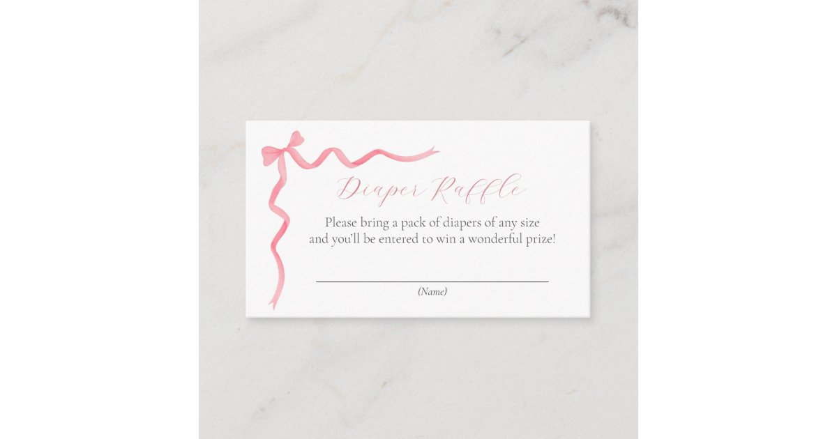 Pink Bow Diaper Raffle Enclosure Card | Zazzle