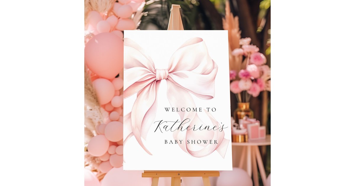 Pink Bow Elegant Baby Shower Welcome Sign | Zazzle