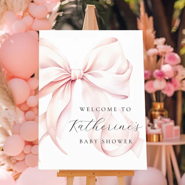Pink Bow Elegant Baby Shower Welcome Sign | Zazzle