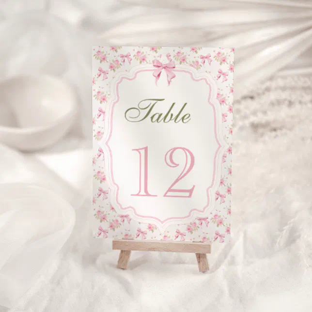 Pink Bow Elegant Vintage Table Number | Zazzle