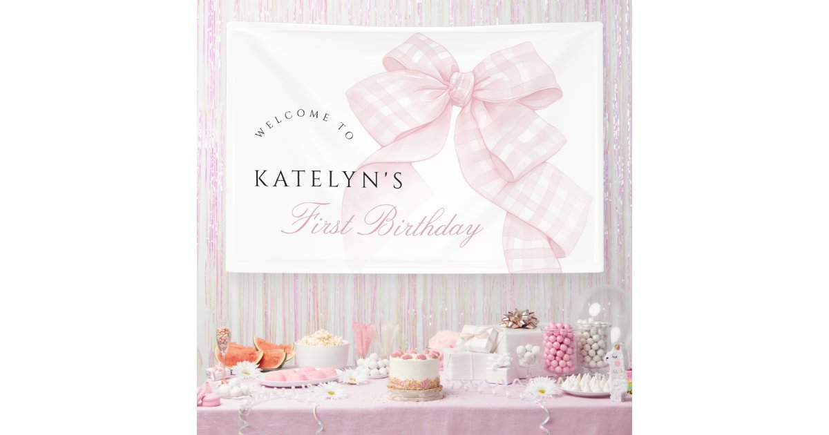 Pink Bow First Birthday Banner | Zazzle