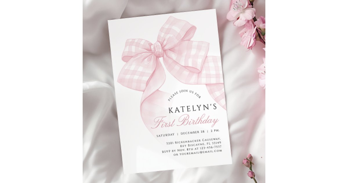 Pink Bow First Birthday Invitation | Zazzle