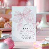 Pink Bow First Birthday Invitation | Zazzle