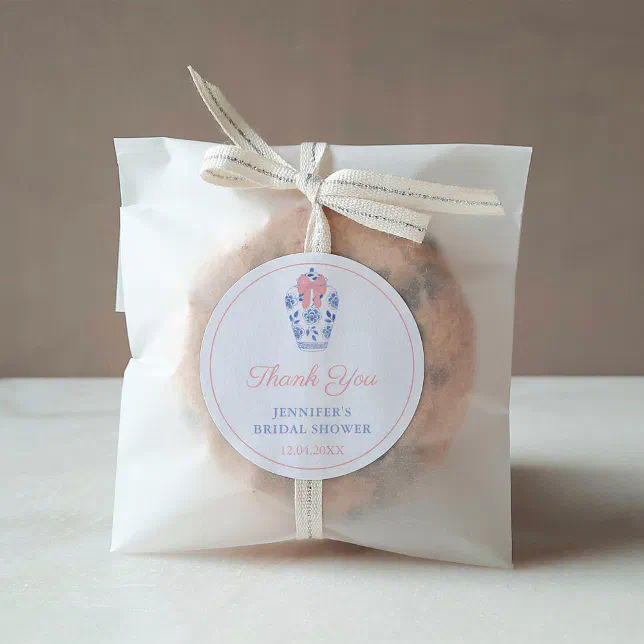 Pink Bow Ginger Jar Bridal Shower Thank You Favor Classic Round Sticker ...