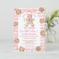 Pink Bow Gingerbread Christmas Baby Shower Gingham Invitation | Zazzle