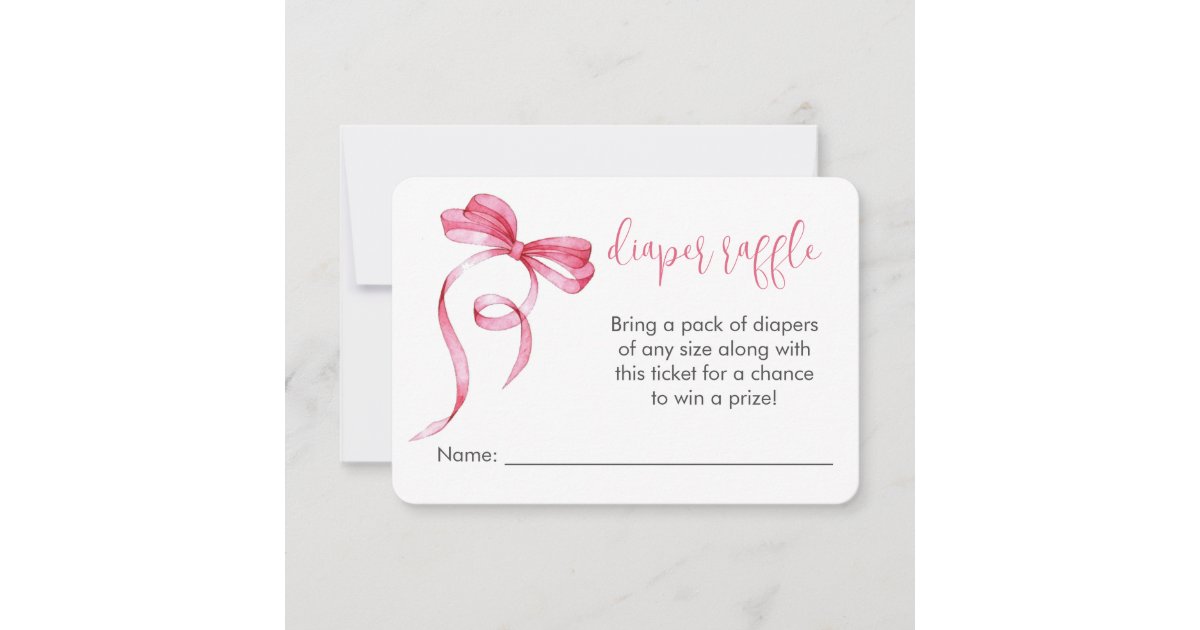 Pink Bow Gingham Diaper Raffle Enclosure Card | Zazzle
