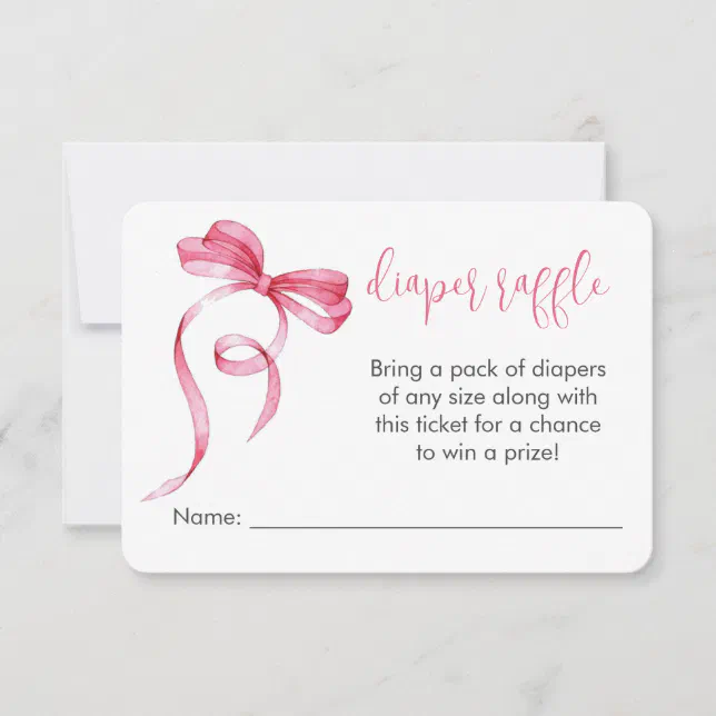 Pink Bow Gingham Diaper Raffle Enclosure Card | Zazzle