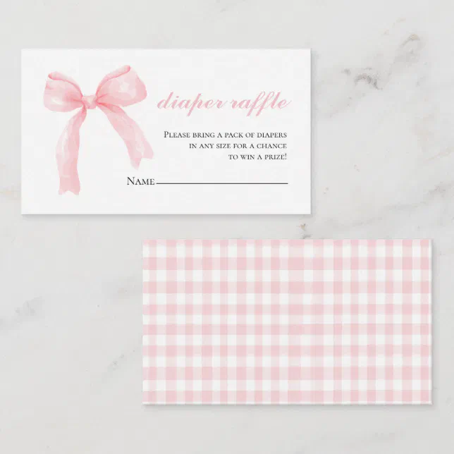 Pink bow gingham preppy baby shower Diaper Raffle Enclosure Card | Zazzle