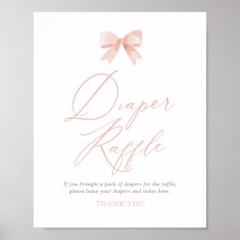 Pink Bow Girl Baby Shower Diaper Raffle Sign | Zazzle