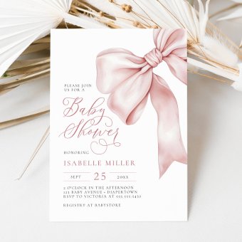 Pink Bow Girl Baby Shower Invitation | Zazzle