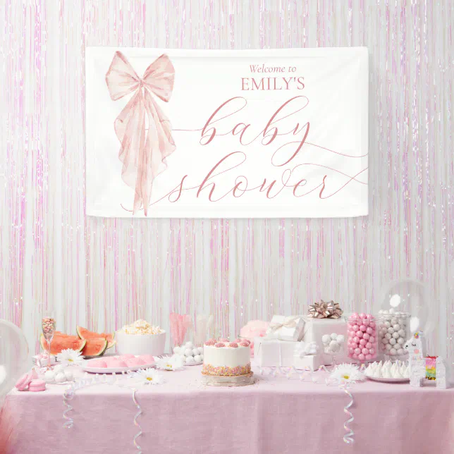 Pink Bow Girl Baby Shower Ribbon Welcome Banner | Zazzle