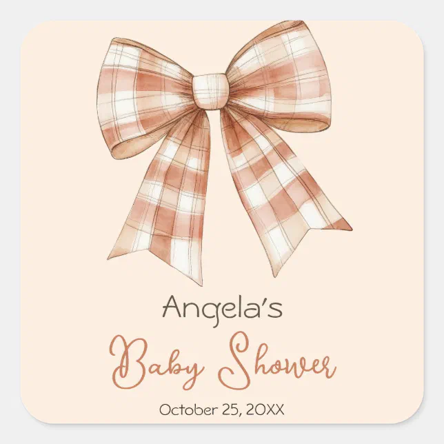 Pink Bow Girl Baby Shower Square Sticker | Zazzle