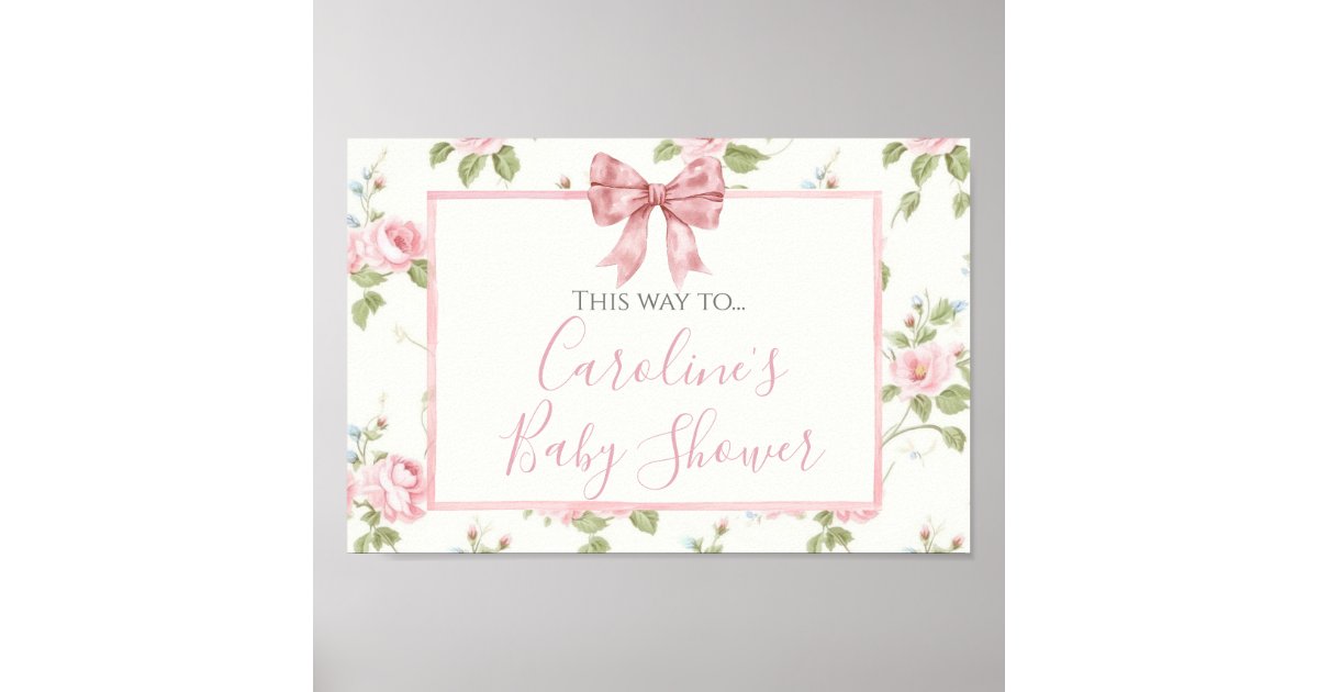 Pink Bow Girl Preppy Shower Directional Signage Poster | Zazzle