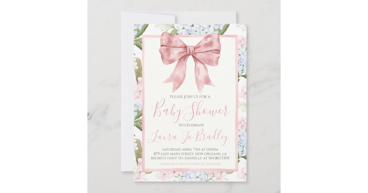 Pink Bow Girl Preppy Southern Baby Shower Invitation | Zazzle