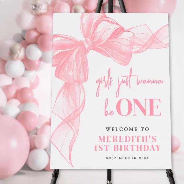 Pink Bow Girls 1st Birthday Welcome Sign | Zazzle