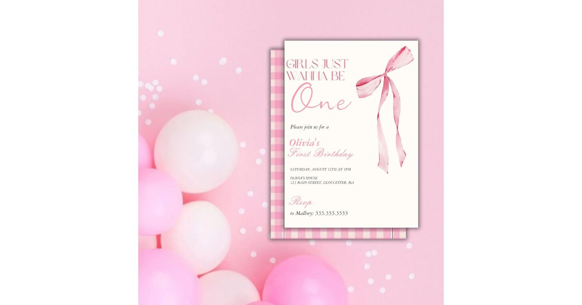 Pink Bow Girls Just Want To Be One 1st Birthday Invitation | Zazzle