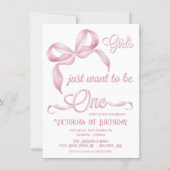 Pink Bow Girls just want to be One Birthday Invitation | Zazzle