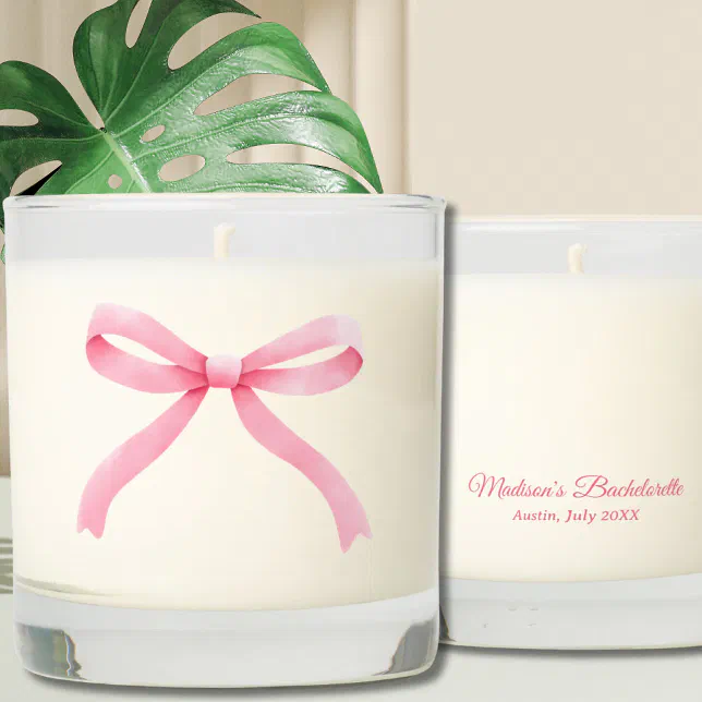 Pink Bow Girly Coquette Bachelorette Party Favor Scented Candle | Zazzle