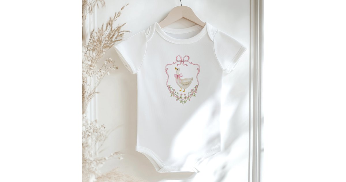 Pink bow Goose Crest Baby girl shower Bodysuit | Zazzle