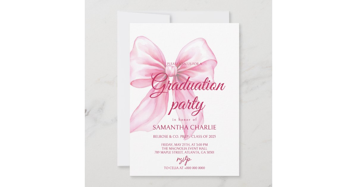 Pink Bow Graduation Invitation | Zazzle