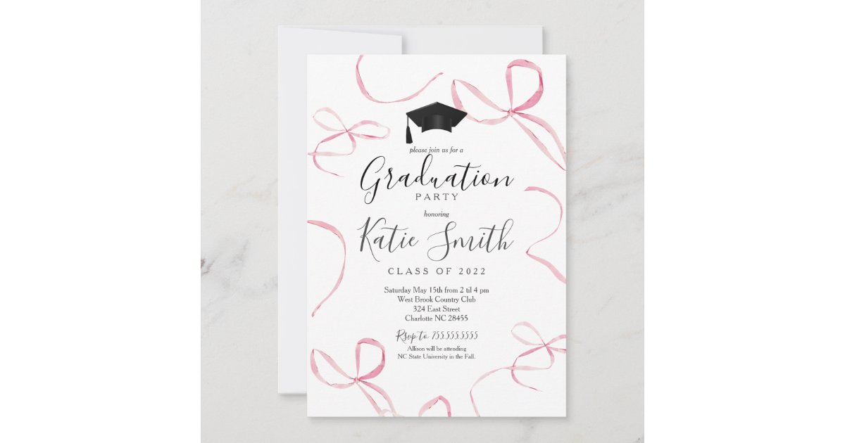 Pink bow Graduation Invitation, Invitation | Zazzle