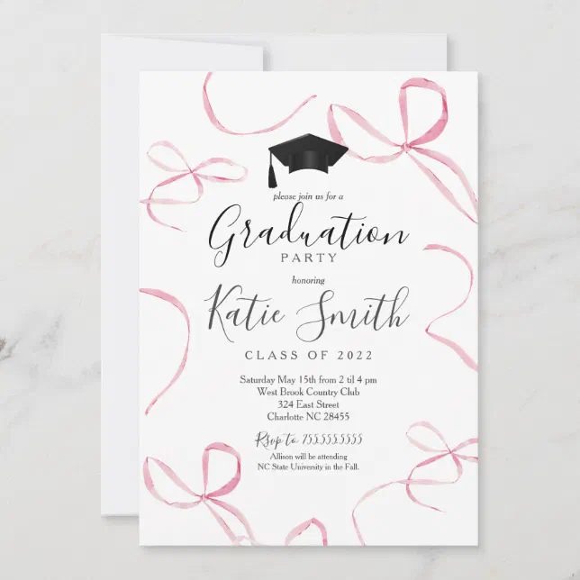 Pink bow Graduation Invitation, Invitation | Zazzle