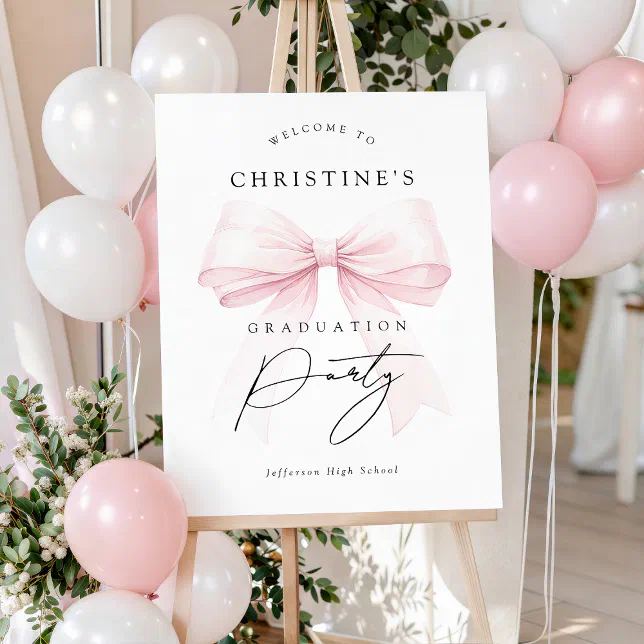 Pink Bow Graduation Welcome Sign | Zazzle