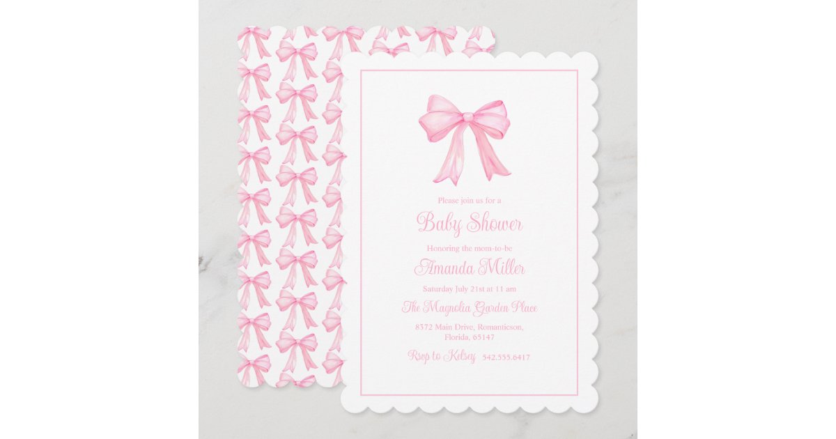 Pink Bow Grandmillennial Preppy Baby Shower Invitation | Zazzle