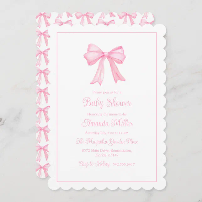 Pink Bow Grandmillennial Preppy Baby Shower Invitation | Zazzle